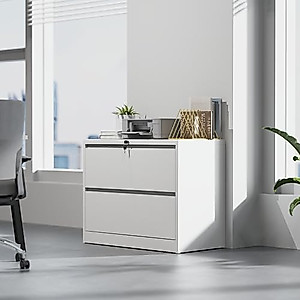 Hak 2 Drawer Locking File Cabinets for Home Office, Metal Office Lateral File Cabinet with Lock, Lockable Modent Filing Cabinet for Hanging Files Letter/Legal/F4/A4 Size, White