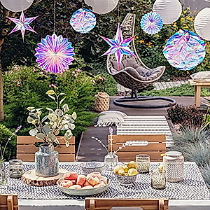 Ganory 29 Pieces Home Iridescent Party Supplies Kit with Hanging Honeycomb Ball Decorative Paper Fan Snowflake Garlands White Star Hanging Swirl Decorations for Birthday Wedding Party Decorations