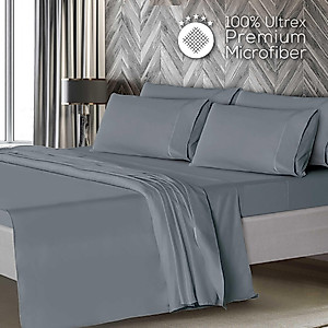 Mueller Ultratemp Bed Sheets Set, Super Soft 1800, 6 Piece California King Sheet Sets, Deep Pocket up to 16", Transfers Heat, Breathes Better, Hypoallergenic, Wrinkle-Resistant, Oeko-TEX, Light Grey