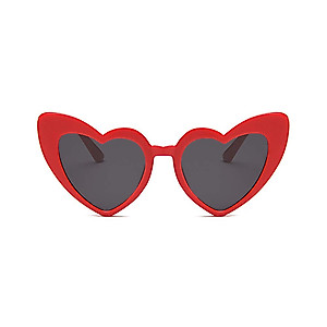 JUSLINK Heart Shaped Sunglasses for Women, Cat Eye Mod Style Retro Kurt Cobain Glasses(Red)