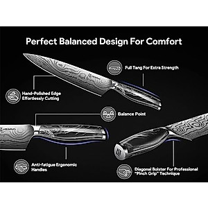 Piklohas Kitchen Knife Sets For Kitchen With Block, 14 Pieces With Magnetic Knife Holder, German High Carbon Stainless Steel Damascus Pattern Chef Knife Set With Sharpener, Steak Knives, Black