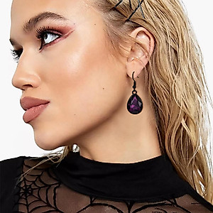 BriLove Women's Tribal Ethnic Crystal Chunky Statement Necklace Dangle Earrings Set Purple Black-Tone