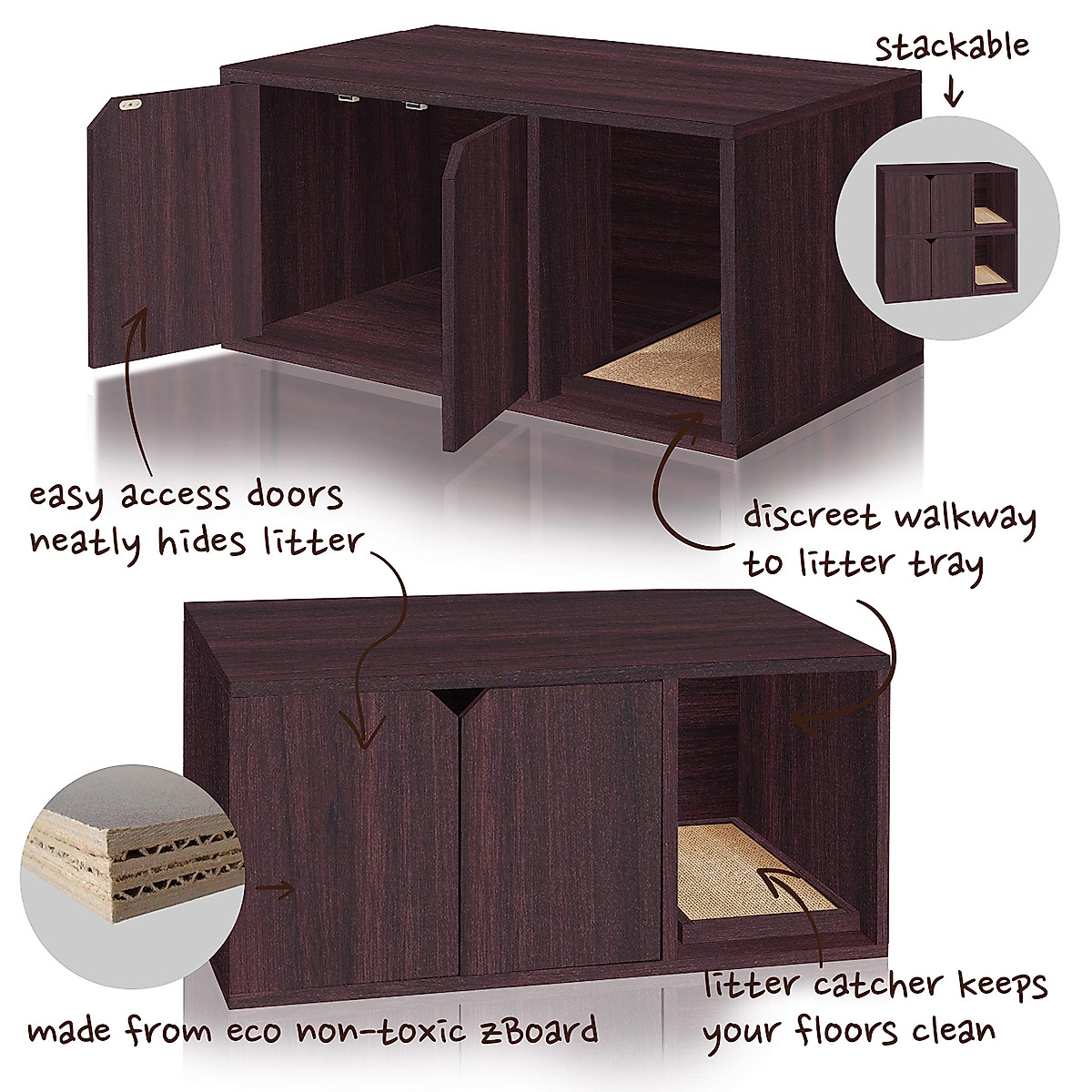 WAY BASICS Cat Litter Box Enclosure Hidden Furniture (Scratch Pad Included)
