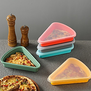 KEVJES 2-Pack Reusable Silicone Leftover Pizza Slice Storage Container with Air-tight Lids-BPA Free,Fits Single Slice up to 16”,Save Space,Refrigerator organizer(2 Red)