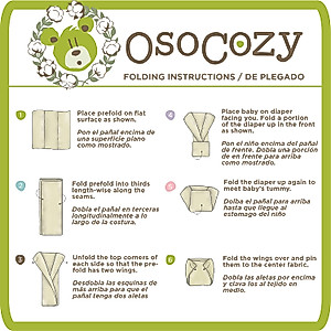 OsoCozy Organic Cotton Prefold Cloth Diapers Traditional Fit Small 4x8x4 Layering (6pk) - Super-Soft, Thick, Absorbent and Durable. Unbleached Natural Color, Fits 7-15 lbs.