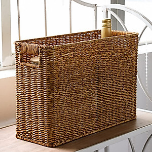 Alipis Magazine Wicker Basket, Plastic Rectangular Basket Bins Woven Files Holder Rattan Basket Bin Books Organizer Case Farmhouse Standing Rack For Shelf Home Office Coffee