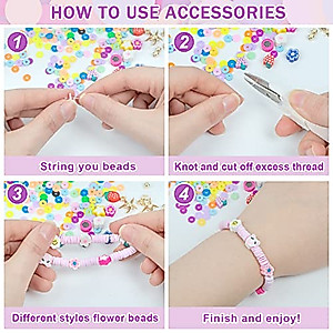 Korlon 7280 Pcs Clay Beads for Bracelets Making, Including 240 Pcs Fruit Flower Polymer Clay Bead Charms with Round Flat Heishi Clay Bead Kit for DIY Craft Necklace Jewelry