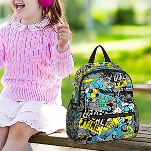 Sports Soccer Football Kids Backpack for Boys, Soccer Ball Skateboard Toddler Mini Backpack for Elementary Nursery Kindergarten Preschool, Back to School Bookbags Student Travel Bag with Chest Strap