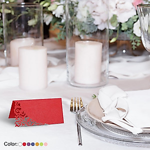 PATIKIL Table Name Place Cards,50Pcs 3.9 x 3.9inch Favor Decor Hollow Design Seat Blank Card for Wedding Party Seating Place Cards Red