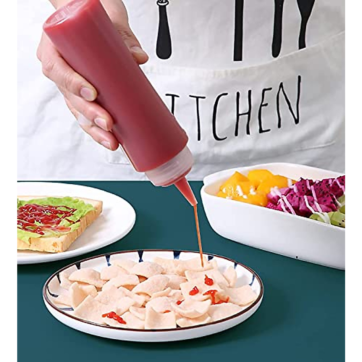 Fasmov 20 Pack 8-ounce Plastic Condiment Squeeze Squirt Bottles, Plastic Squeeze Bottles with Blue Tip Cap for Ketchup, Sauces, Salad Dressings, Crafts and More