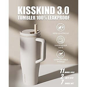 KISSKIND 40 oz Tumbler with Handle and Straw Lid, 100% Leakproof Insulated Cup Travel Coffee Mug Water Bottle, 2 Pcs