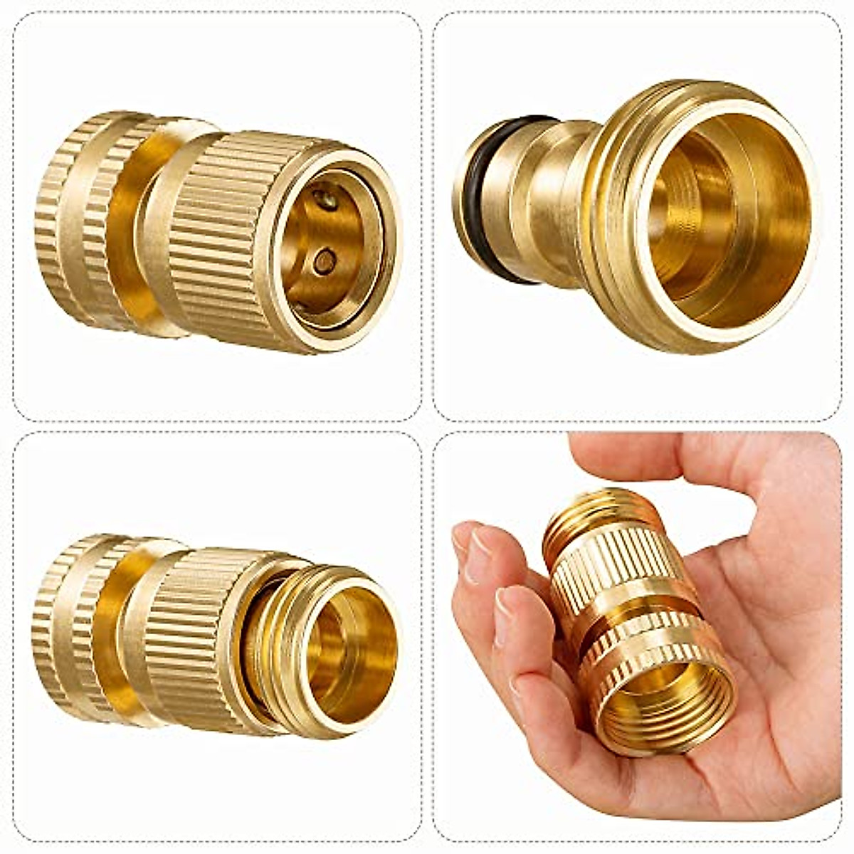 Gsinodrs Garden Hose Quick Connect Fittings, Brass Hose Quick Connectors, 3/4 Inch GHT Quick Connector Fittings, Leak Proof Water Hose Male Female Adapters, 2 Sets with 4 Rubber Gaskets