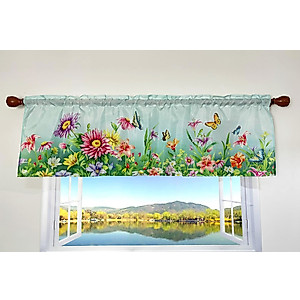 Garden Butterflies Flowers Window Curtain Valance for Spring Summer Everyday Rod Pocket 58 X 18 Inches