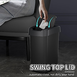 TODAYGO 2 Pack 2.6 Gallon/10 Liter Swing Top Trash Can, Small Garbage Can with Lid, Plastic Lidded Wastebasket, Black Slim Trash Bin for Bathroom, Kitchen, Bedroom, Office, Narrow Corner