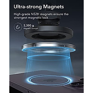 ESR Magnetic Car Mount (HaloLock), Compatible with MagSafe Car Mount, Magnetic Phone Holder for Car, Air Vent Mount for iPhone 14/13/12 Series, Car Accessories, Charging Not Supported, Metallic Grey