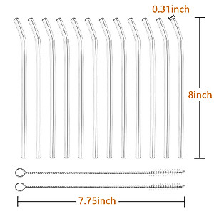 12 Pack Reusable Glass Straws - 8" x 8 MM, Bent Glass Drinking Straws with 2 Cleaning Brushes, Reusable Straws for Smoothies, Milkshake, Frozen Drinks, Tea, Juice