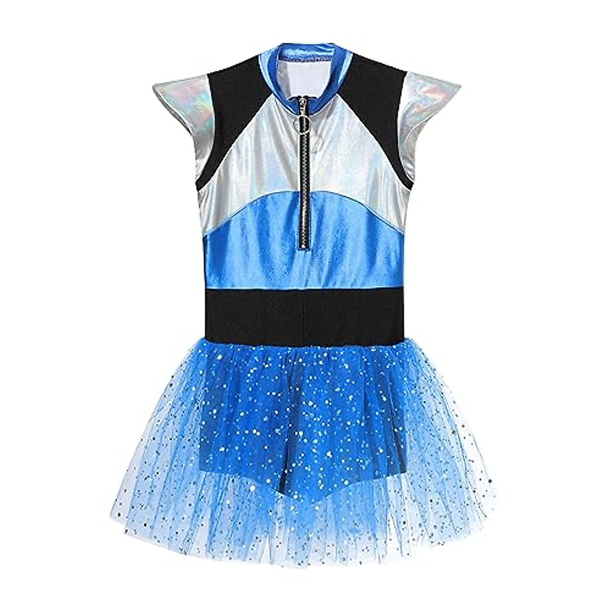 Doomiva Girls Alien Costume Kids Halloween Robot Cosplay Outfits Shiny Metallic Leotard Sparkly Tutu Tulle Dress Blue 16 Years