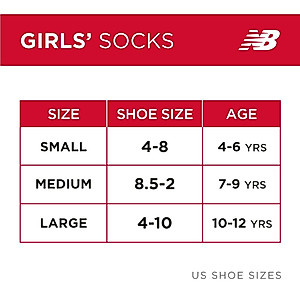 New Balance Girls' Athletic Low Cut Socks with Reinforced Heel and Toe (8 Pack), Size Medium, White Assorted