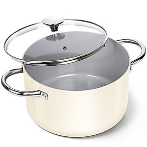 MICHELANGELO Stock Pot with Lid, 6 Quart Soup Pot with Ceramic Coating, Nonstick Ceramic Cooking Pot, Induction Compatible Stockpot - 6QT, Beige