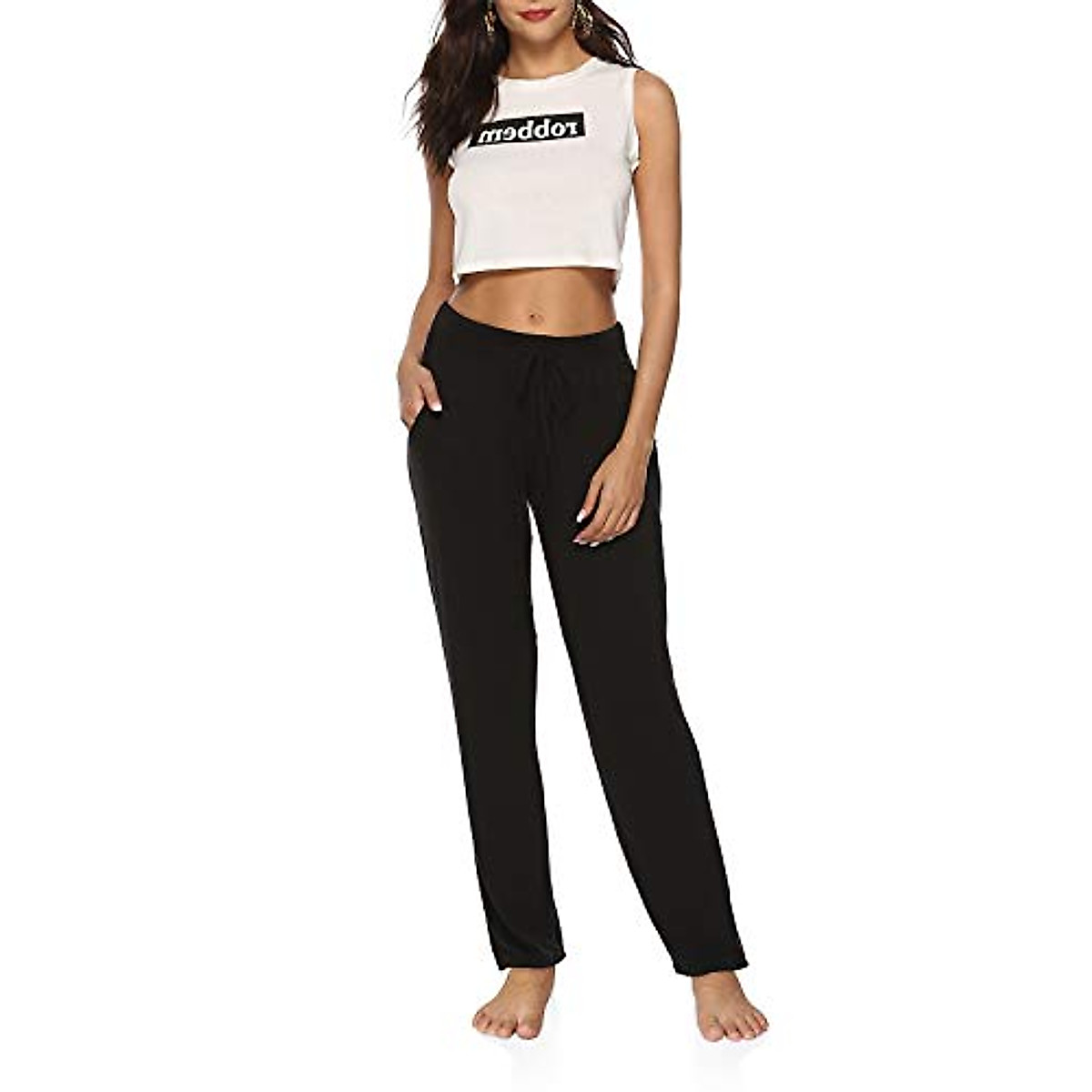 DIBAOLONG Womens Yoga Pants Wide Leg Comfy Drawstring Loose Straight Lounge Running Workout Legging A1-Black XL