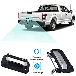 RED WOLF Chrome Tailgate Handle Reverse Backup Camera Fit for Ford F150 2004-2014, F250 F350 F450 2008-2016 Tailgate Rear View Parking Camera Camera RCA Connector Wide Angle Optional Guideline