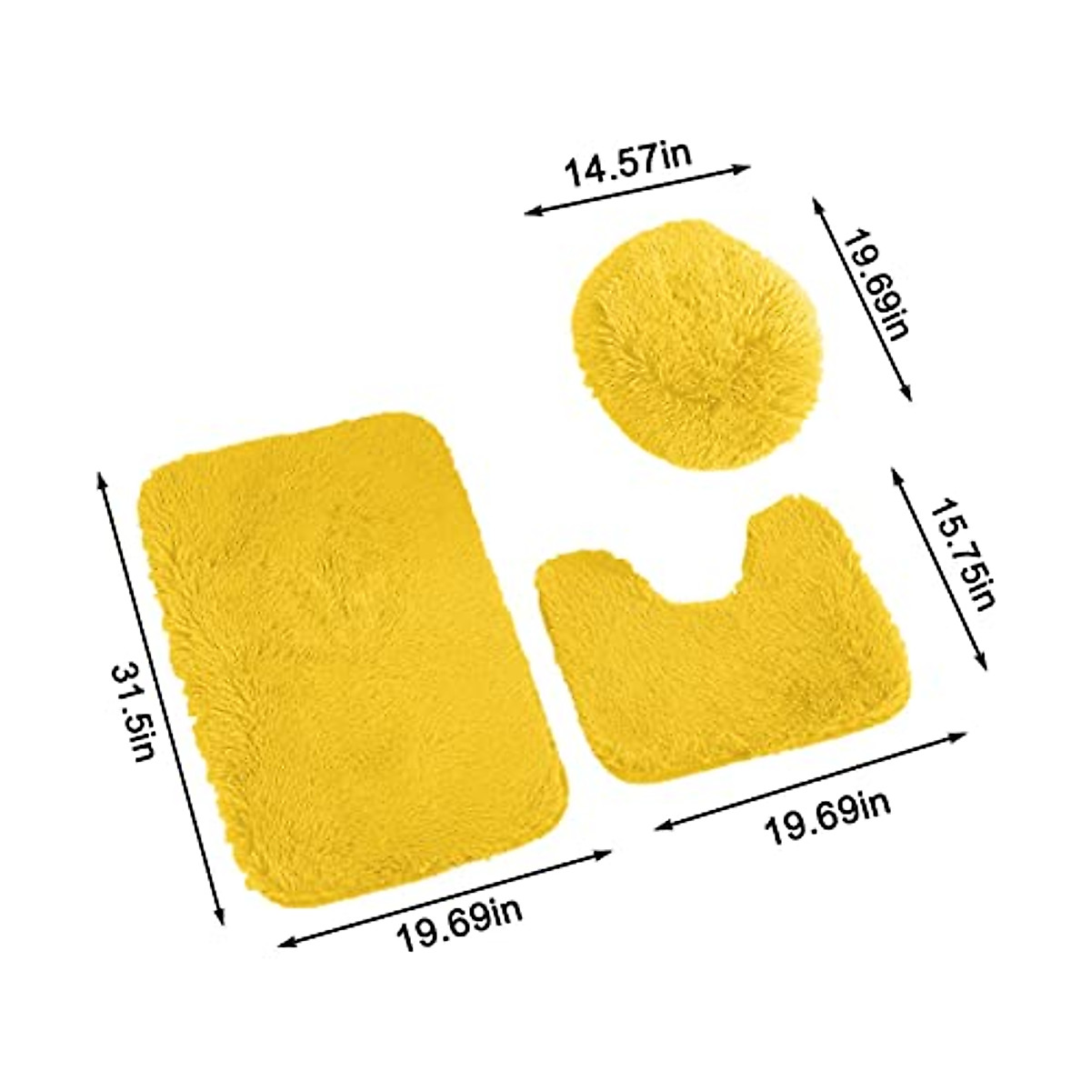 3PCS Bathroom Rugs Sets, Solid Color Bathroom Toilet Floor Mat Toilet Lid Cover Rugs Toilet Carpet Anti-Slip Mat Super Absorbent Plush Bathroom Carpets Mats for Bathroom (Yellow)
