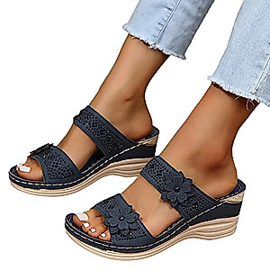 JMMSlmax Sandals for Women Dressy Summer Comfy Slip-On Sandals Summer Casual Beach Shoes Open Toe Espadrille Platform