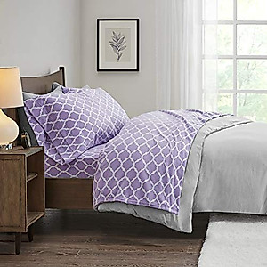 Sleep Philosophy True North Micro Fleece Bed Sheet Set, Warm, Sheets with 14" Deep Pocket, for Cold Season Cozy Sheet-Set, Matching Pillow Case, Full, Purple Ogee, 4 Piece