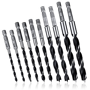 Mesee 10 Pieces HSS Brad Point Twist Drill Bits, 1/4 Inch Hex Shank Quick Change Twist Drill Bits Set for Woodworking Dowel Drilling - 4mm/ 5mm/ 6mm/ 8mm/ 10mm