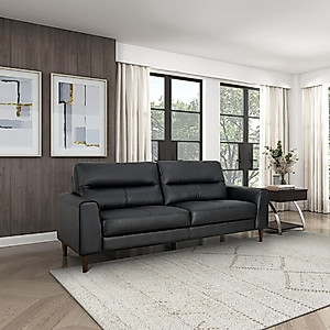 Lexicon Leather Couch Sofa, Modern Couch Sofa, Top Grain Leather Sofa, Oversized Sofa for Living Room, Bedroom, Office, Apartment, Waiting Room, 3-Seater Couches, Black