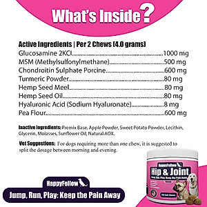 HappyFellow Hip and Joint Supplement for Dogs - Chondroitin Glucosamine for Dogs Dog Joint Supplement - Dog Vitamins and Supplements - 140 Soft Chews