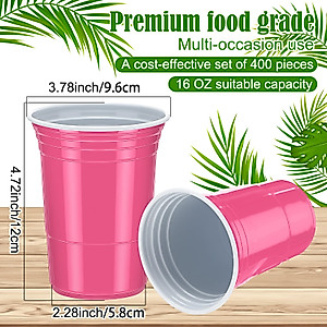 Mifoci 400 Pcs 16 oz Disposable Cups Bulk Large Plastic Cups Pack for Thanksgiving Christmas wedding Drinks Soda Punch Barbecues Picnics (Pink)