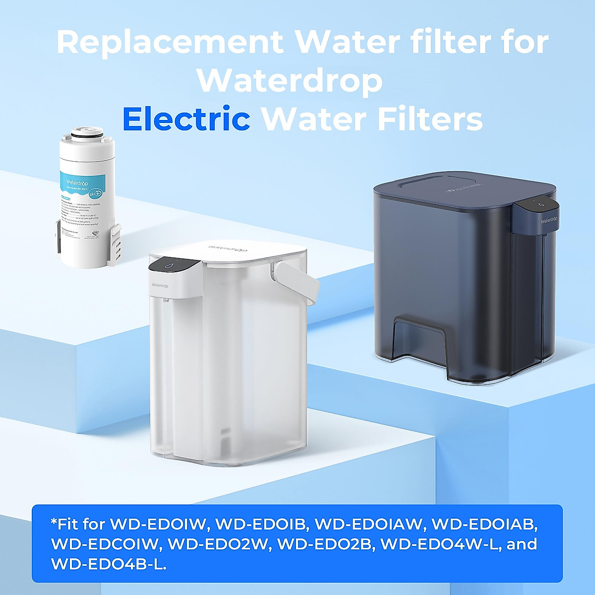 Waterdrop WD-EDFA Alkaline Filters Replacement for Waterdrop Electric Pitcher 𝐖𝐃-𝐄𝐃𝟎𝟏/𝐄𝐃𝟎𝟐/𝐄𝐃𝟎𝟒/𝐄𝐃𝟎𝟏𝐀/𝐄𝐃𝐂𝟎𝟏, NSF/ANSI 42&372, Improve PH, 3 Months or 200 Gallons, 1 Filter