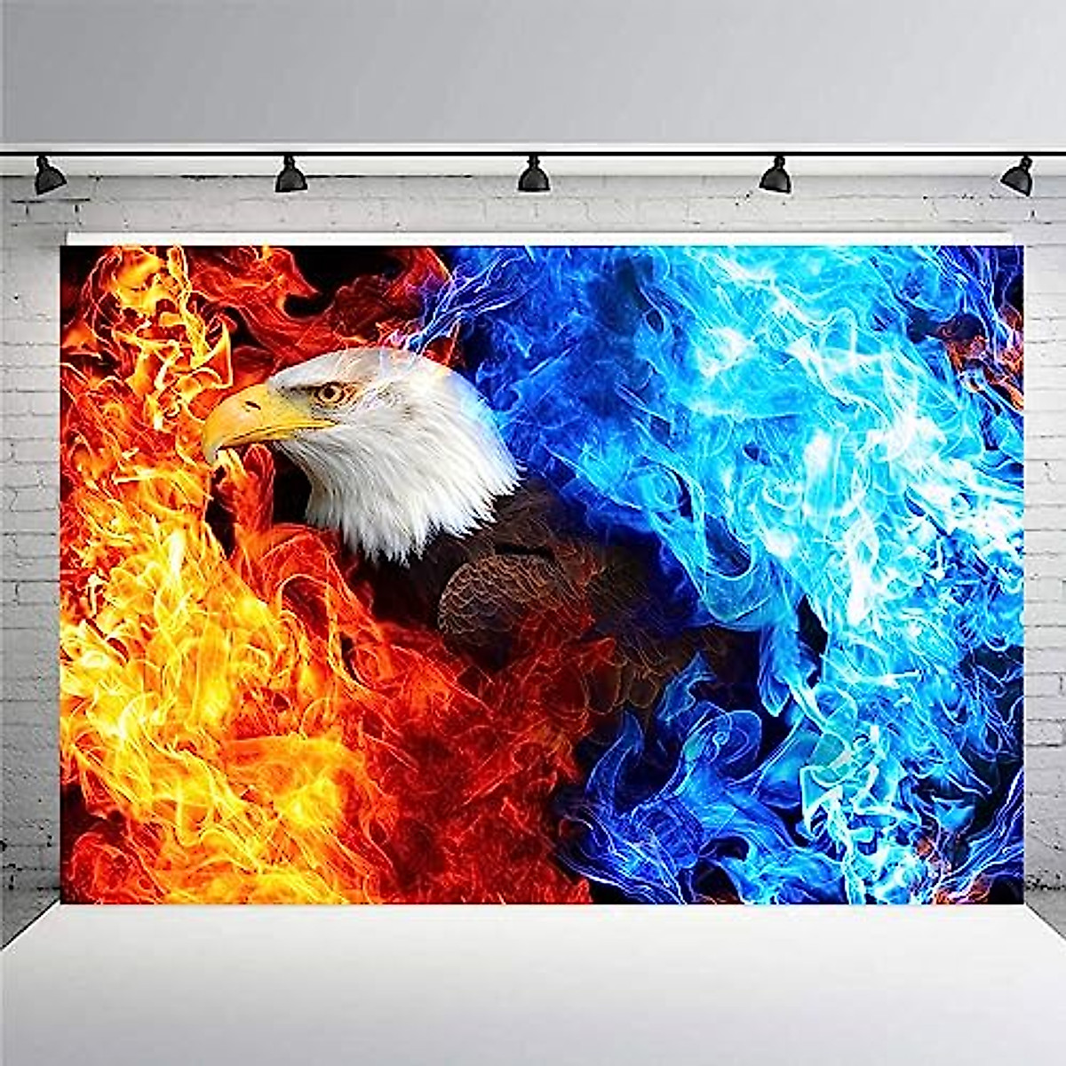 EMTOBT 10x7ft America Eagle Backdrop Ice Fire Mix Background Artistic Blue Water Red Flame Vinyl for Selfie Birthday Party Decor Newborn Baby Shower Banner BJHJEM0061