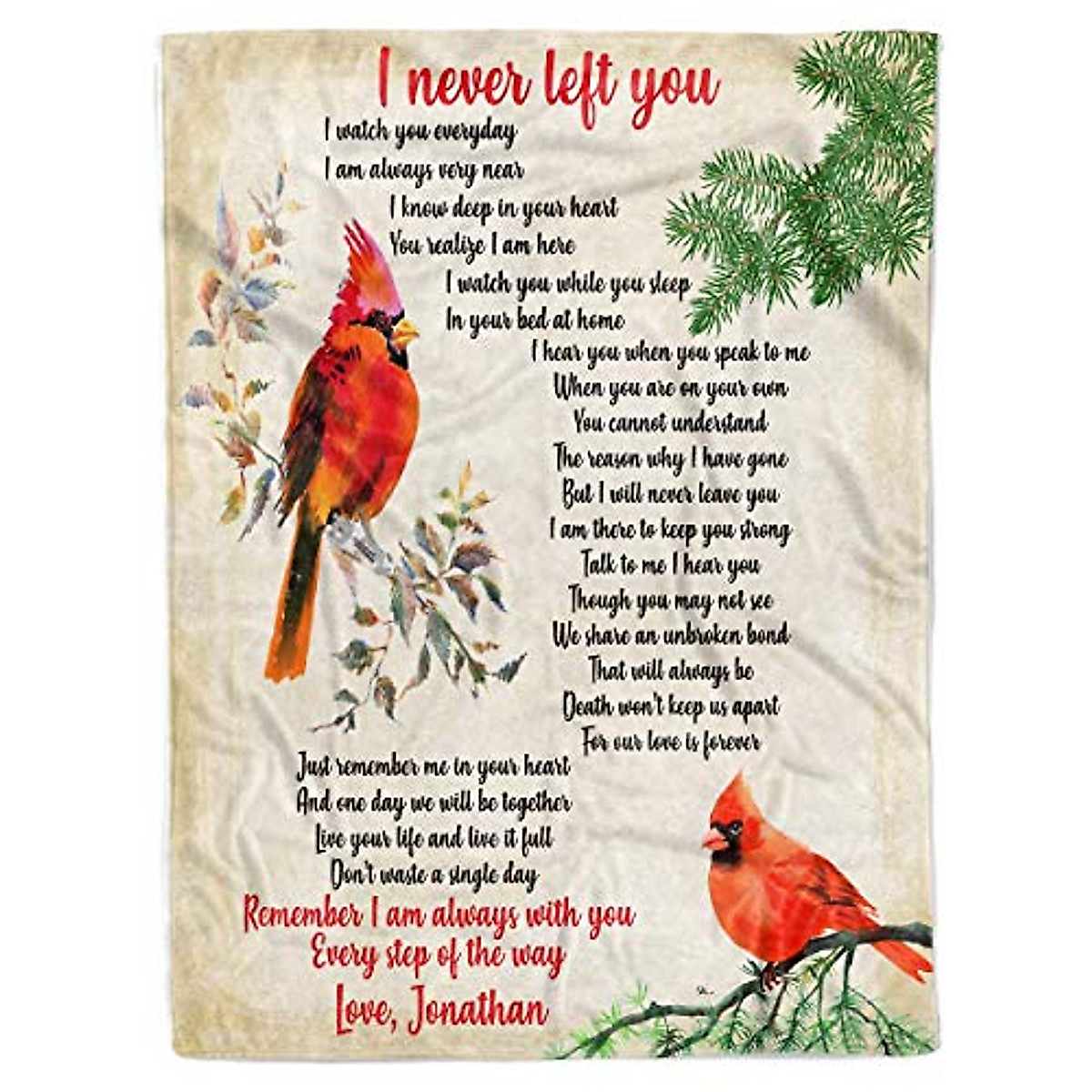 Personalized Custom Date Photo Memorial Cardinal Guardian Angel Hugs from Heaven Sign in Memory Loss of Loved One Remembrance Bereavement Sympathy Grieving Fleece Sherpa Throw Blanket (Cardinal 2)