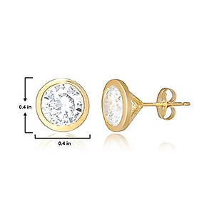 MORGAN & PAIGE 18K Yellow Gold Plated Sterling Silver 8mm Cubic Zirconia Round Flat Stud Earrings