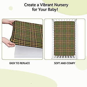Plaid Themed Fitted Mini Crib Sheets,Portable Mini Crib Sheets Ultra Soft Material-Great for Boy or Girl Room or Nursery,24“ x38“,Olive Mustard