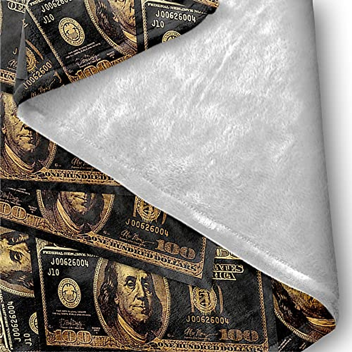 GUBIYU Black Gold 100 Dollar Bill Print Flannel Blankets Lightweight Soft Cozy Fuzzy Bed Blanket Throw Polyester Money Pattern Decorative Blanket for Sofa Couch Bed Chair for Men Gift (70 x 80 Inches)