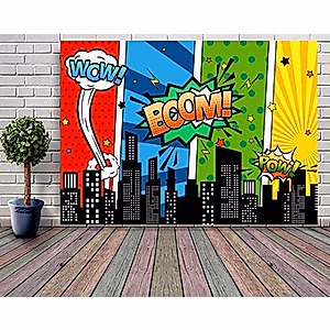 Superhero Super City Photography Backdrop Skyline Buildings Kids Boys Happy Birthday Party Banner Supplies Baby Shower Background Photo Studio Props 5x3ft Vinyl