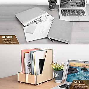 2PCS Wooden Magazine Organizer, Wooden Vertical Desk Organizer Magazine Rack, Magazine File Holder Organizer, Desktop File Organizer, Magazine File Holder - Perfect for Office, Home, School, Libraries