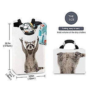 Tarity Funny Rock Raccoon Laundry Hamper 52L Large Laundry Baskets Oxford Collapsible Dirty Clothes Tote Storage Bag with Handles Foldable Washing Basket Bin for Bedroom Bathroom Closet