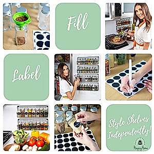 Hanging Spice Rack Organizer for Wall Mount - 4 Stylish&Sturdy Spice Racks with 32 Glass Spice Jars, Reusable Labels, Marker, Funnel & Hardware - Black Metal Spice Organizer for Wall, Door, or Cabinet