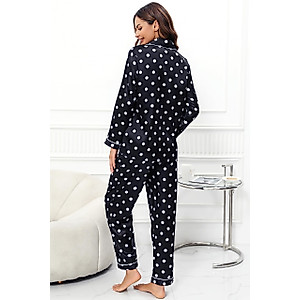 Anjue Two Piece Silk Pajamas for Women Button Down Loungewear Shorts Short Sleeve Sleepwear Set(White Dot,S)