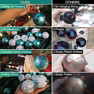 PIIDUOO Christmas Balls Ornaments for Xmas Tree - Small Shatterproof Christmas Tree Decorations White Teal Balls Ornament Plastic, 2.36 Inches | 60mm, Set 16pcs