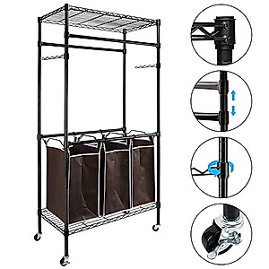 Heavy-Duty Sorting Hamper Commercial Grade Clothes Rack for Bathroom, Kitchen, Bedroom, Living Room, Office, etc 110.23lb Capacity Shelf 35.43 x 17.72 x 73.23 (L x W x H)