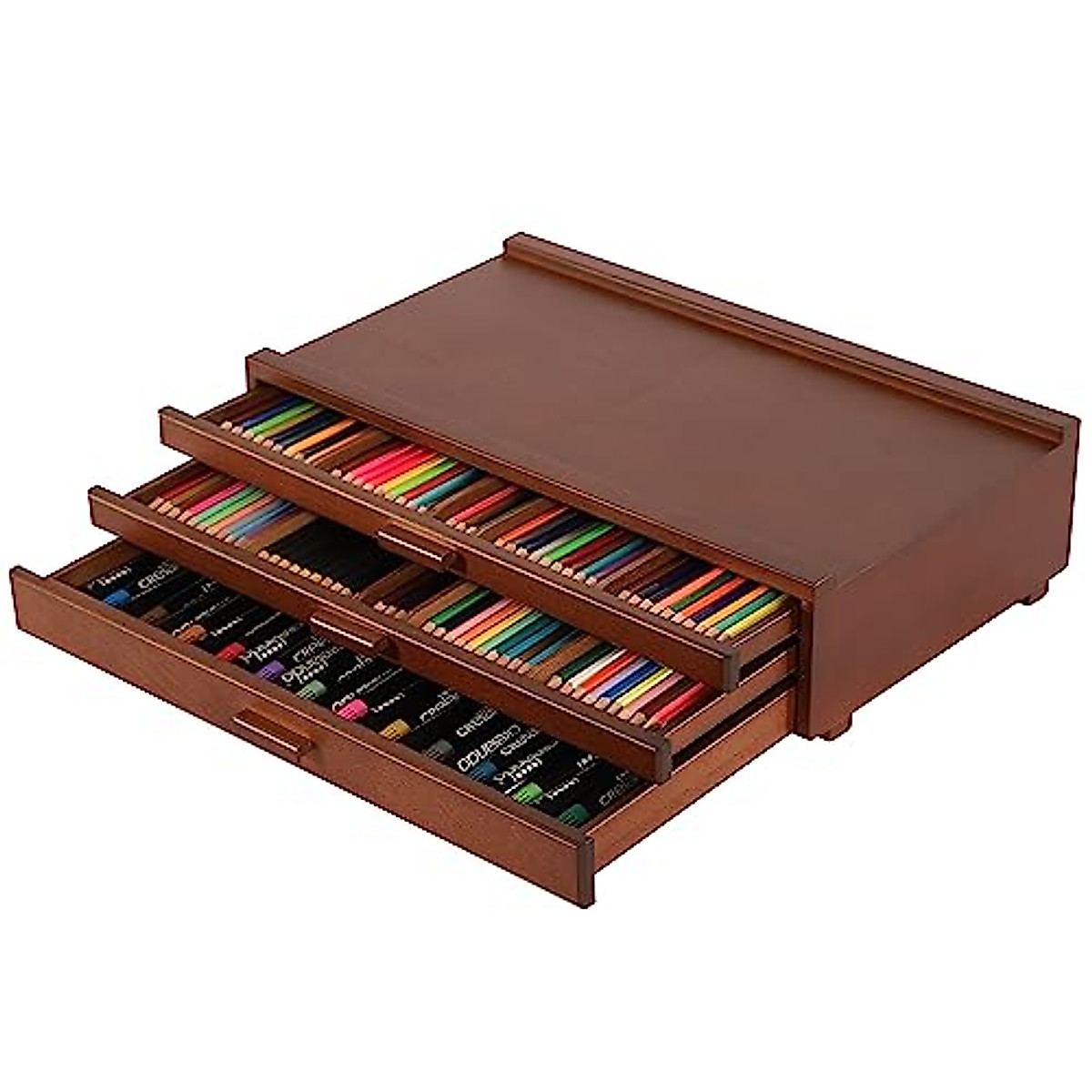 VISWIN Upgraded 3-Drawer Wood Artist Supply Storage Box with Removable Dividers, Premium Beech Wood Art Storage Box, Portable Organizer Box for Paints, Pastels, Pencils, Brushes and Art Supplies