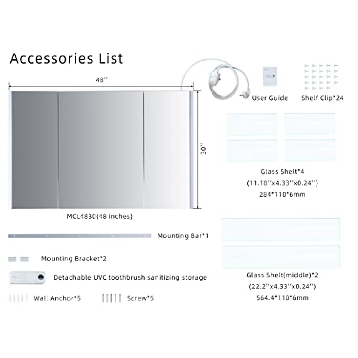 WOODBRIDGE 48"x30" LED Medicine Cabinet, Surface Mount, Frameless Tri-View, Defog, Soft Close Hinges, Adjustable Shelves, 3000K-6000K Color Temp, Touchless Operation