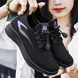 Slip-On Sneakers Women, Arch Support Mesh Knit Women's Sandals, Wide Width Wide Fit Casual Shoes, Strappy Elastic Comfy Unisex Fashion Autumn, Outdoor Walking Running Shoes E-Black