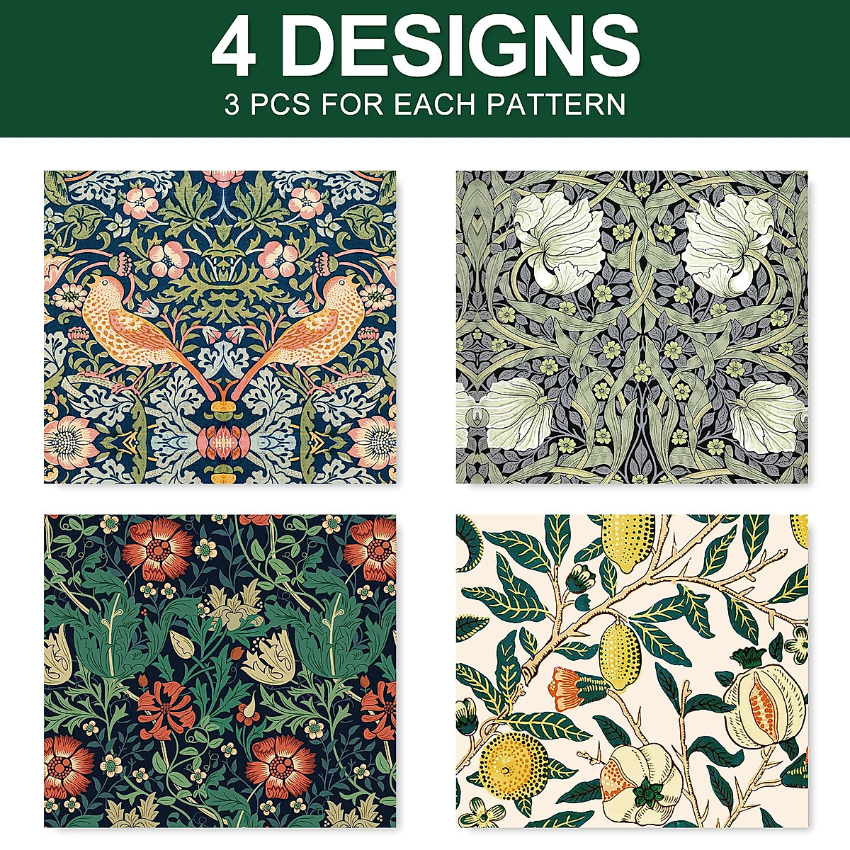 JarThenaAMCS 12 Sheets Retro Floral Wrapping Paper -Not Roll- Vintage Flower Bird Lemon Gift Wrap Paper Folded Flat Art Paper for DIY Crafts Wedding Baby Shower Birthday, 19.7 x 27.6 Inch