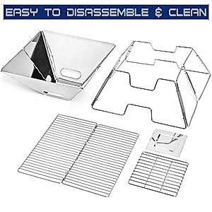 Typhon East Portable Stainless Steel Charcoal BBQ Grill with Carry Bag - Foldable Perfect for Tailgating, Camping, and Backpacking - Charcoal BBQ Grill Outdoor Picnic Patio Cooking Backyard Party